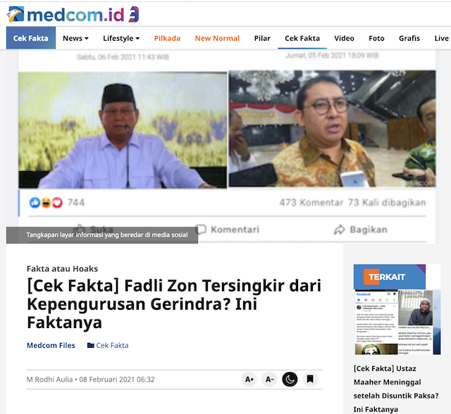 [Cek Fakta] Fadli Zon akan Pergi dari Indonesia jika tidak Ditarik lagi ke Gerindra? Ini Faktanya